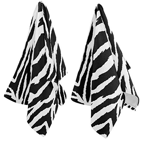 Naanle Simple Style Zebra Pattern Soft 2 Piece Fluffy Guest Hand Towels, Multipurpose Decor for Bathroom, Hotel, Gym and Spa (14" x 28",Black White)