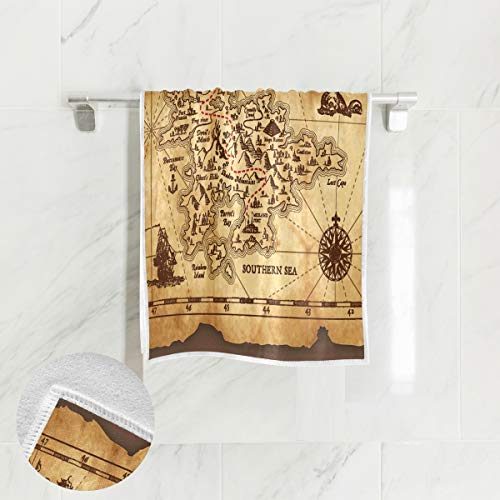 SUABO Pirate Map Hand Towel Dish Towels Cotton Face Towel 30x15 inch Gym Yoga Towels for Bath Decor