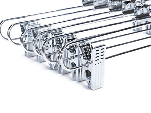 Quality Skirt Pants Trouser Hangers, 8-Pack Heavy Duty Metal Swivel Hook, Adjustable Clips, Jeans, Bottoms (Chrome, 8)