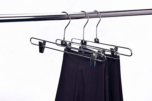 Quality Skirt Pants Trouser Hangers, 8-Pack Heavy Duty Metal Swivel Hook, Adjustable Clips, Jeans, Bottoms (Chrome, 8)