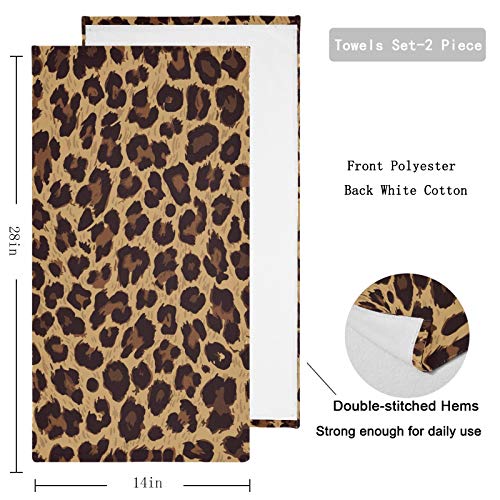 Naanle Set of 2 Animal Leopard Print Soft Fluffy Guest Hand Towels, Multipurpose for Bathroom, Hotel, Gym and Spa (14" x 28")