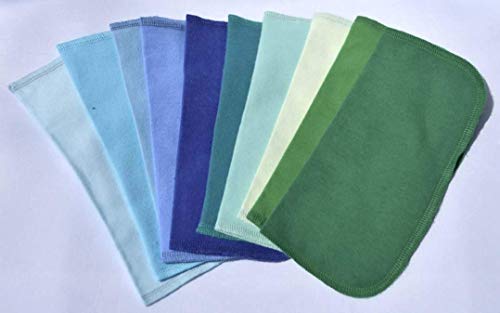 1 Ply Solid Color Flannel 8x8 Inches Little Wipes Set of 10 Assorted Blues and Greens