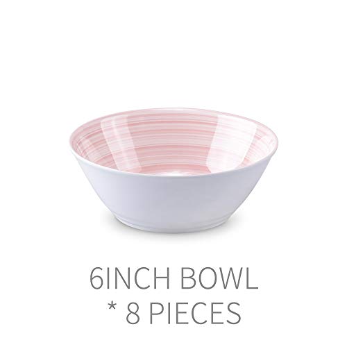 Joviton Home 24PCS Heavenly Pink Swirl Melamine Dinnerware Sets for 8,Outdoor Plates and Bowls Sets (Heavenly Pink)