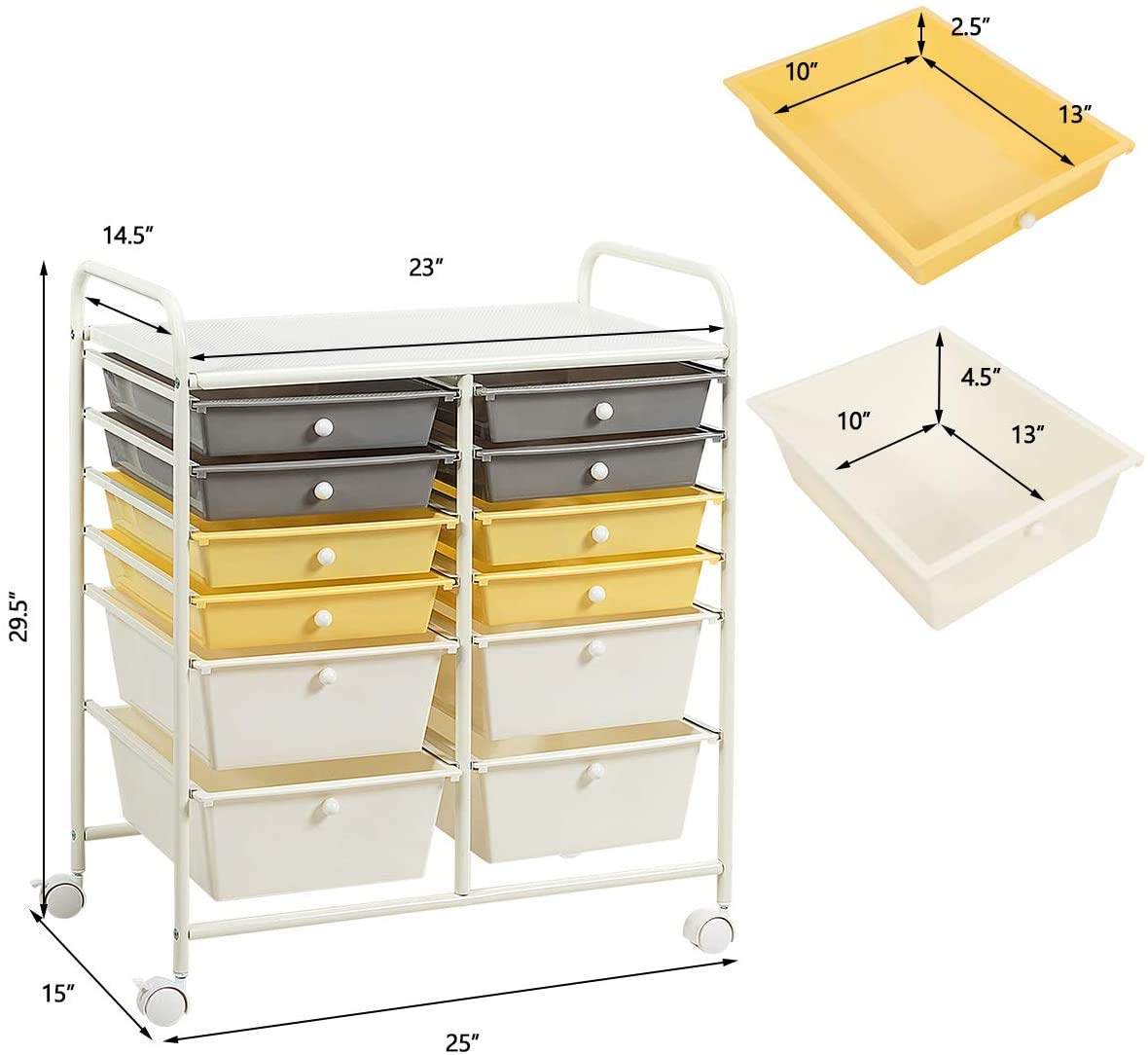 Moccha 12 Drawer Rolling Storage Cart, Utility Cart with Wheels, Tools Scrapbook Paper Organizer, 2 Sizes of Drawers, Multipurpose Lightweight Cart for School, Office, Home, Beauty Salon (Yellow)