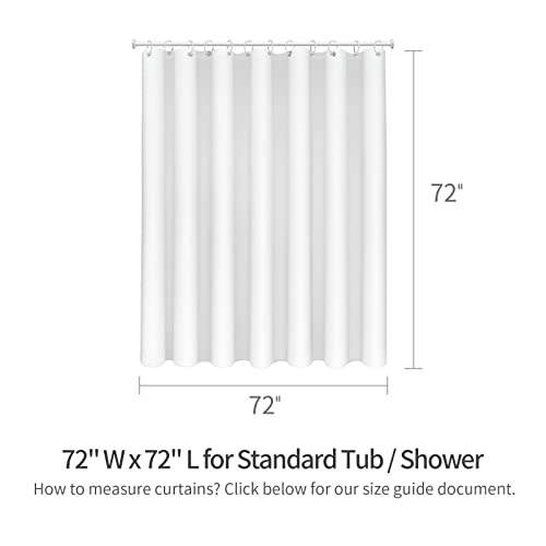 MitoVilla White Fabric Shower Curtain Liner, Simple Shower Curtain or Liner for Modern Neutral Hotel Bathroom Decor, Waterproof Cloth & Machine Washable, 12 Plastic Hooks, 72" W x 72" H