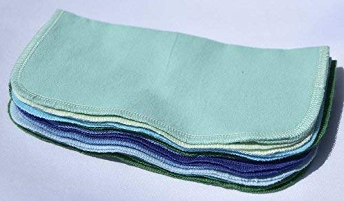 1 Ply Solid Color Flannel 8x8 Inches Little Wipes Set of 10 Assorted Blues and Greens