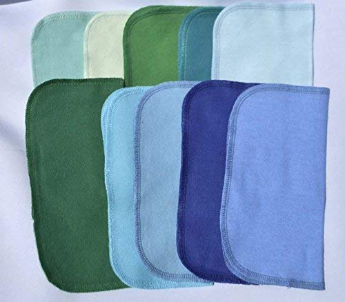 1 Ply Solid Color Flannel 8x8 Inches Little Wipes Set of 10 Assorted Blues and Greens