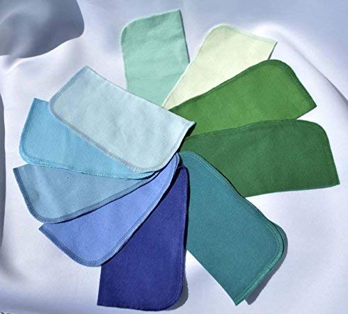 1 Ply Solid Color Flannel 8x8 Inches Little Wipes Set of 10 Assorted Blues and Greens
