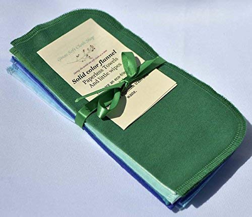 1 Ply Solid Color Flannel 8x8 Inches Little Wipes Set of 10 Assorted Blues and Greens