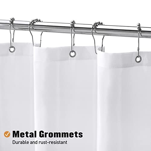 MitoVilla White Fabric Shower Curtain Liner, Simple Shower Curtain or Liner for Modern Neutral Hotel Bathroom Decor, Waterproof Cloth & Machine Washable, 12 Plastic Hooks, 72" W x 72" H