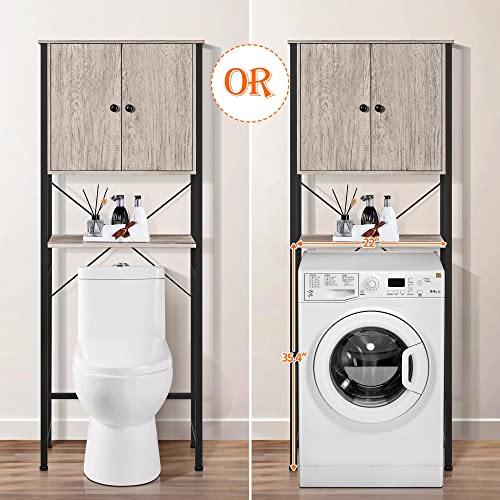 Yaheetech Over The Toilet Storage Cabinet with Door & Adjustable Shelf, Bathroom Storage Cabinet Freestanding Bathroom Organizer Toilet Rack, Metal Frame, Stable, Gray
