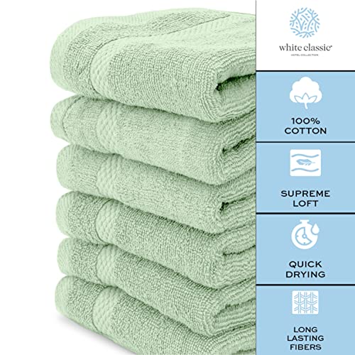 White Classic Luxury Washcloths | 12 Pack Luxury Bath Mat | 2 Pack Bundle (Green)