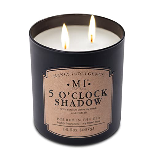 Manly Indulgence 5 O'Clock Shadow Scented Candle for Men 16.5 oz | 2 Wick & 2X Intense Fragrance | Oakmoss, Musk & Fresh Air | Up to 60 Hour Burn, Soy Blend Wax, USA Poured, Black