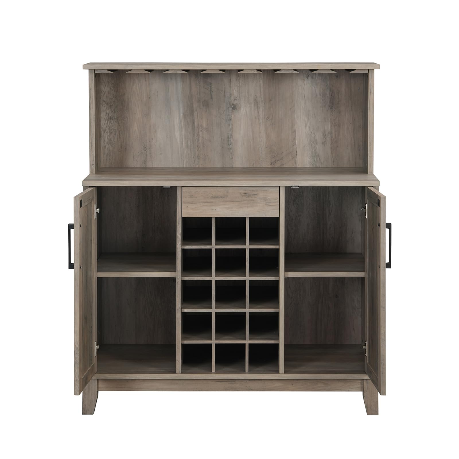 Home Source Bar Cabinet with Wine Rack and Glass Doors (Grey wash- Solid)