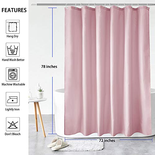 AooHome Extra Long 72x78 inch Shower Liner, Fabric Solid Color Shower Curtain Liner with Hooks, Weighted Hem, Waterproof, Pink