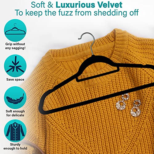 Velvet Hangers - Premium Clothes Hanger Set with Velvet Cover - Hangers Non Slip with Additional Accessory Holder – Clothing Hangers with Strap Holders – Elegant Design with Swivel Hook – 50pcs