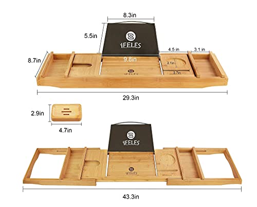 IFELES Bamboo Bathtub Caddy Tray for Tub with Bath Accessories,Bath Trays Shelf for Luxury Bath, Vanity Tray for Tub in Bathroom (Natural)