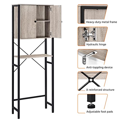 Yaheetech Over The Toilet Storage Cabinet with Door & Adjustable Shelf, Bathroom Storage Cabinet Freestanding Bathroom Organizer Toilet Rack, Metal Frame, Stable, Gray