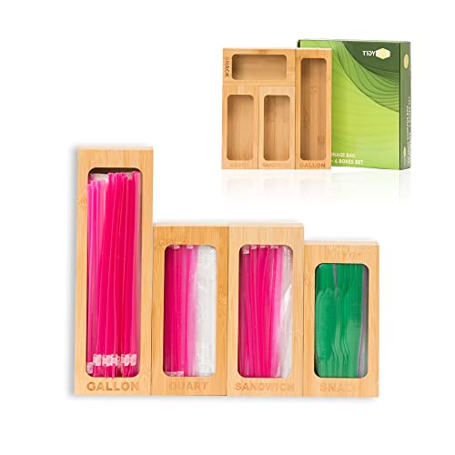TIDYHIVE - Ziplock Bag Storage Organizer - Kitchen Organizer for Sandwich Bags, Quart, Gallon, Snack – Natural Wood Plastic Bag Organizer – Space Saving and Practical Solution