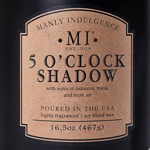 Manly Indulgence 5 O'Clock Shadow Scented Candle for Men 16.5 oz | 2 Wick & 2X Intense Fragrance | Oakmoss, Musk & Fresh Air | Up to 60 Hour Burn, Soy Blend Wax, USA Poured, Black