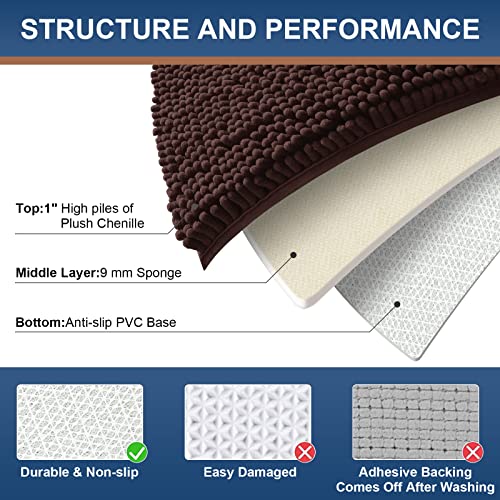 Smiry Luxury Chenille Bath Rug, Extra Soft and Absorbent Shaggy Bathroom Mat Rugs, Machine Washable, Non-Slip Plush Carpet Runner for Tub, Shower, and Bath Room(24''x16'', Brown)