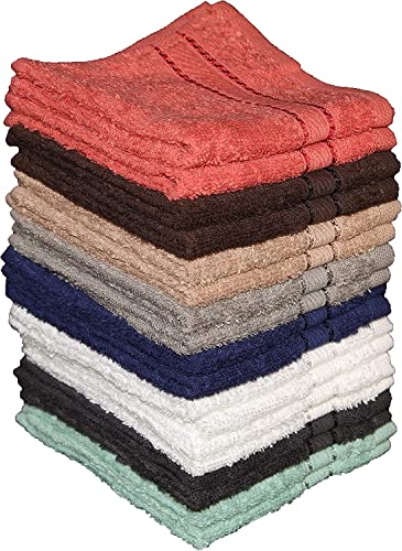 Petal Cliff Set of 12-100% Ring Spun Cotton Terry Wash Cloths. Designed to exfoliate Your Hands, Body or face – Extra Soft and Absorbent - Size 12" X 12", Machine Washable. (Multi)