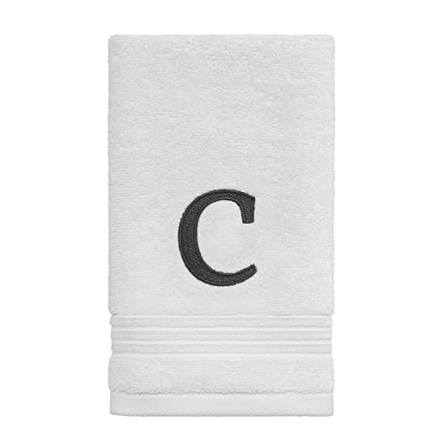 Avanti Linens - Monogram Embroidered Fingertip Towel, 100% Cotton, C, White/Gray