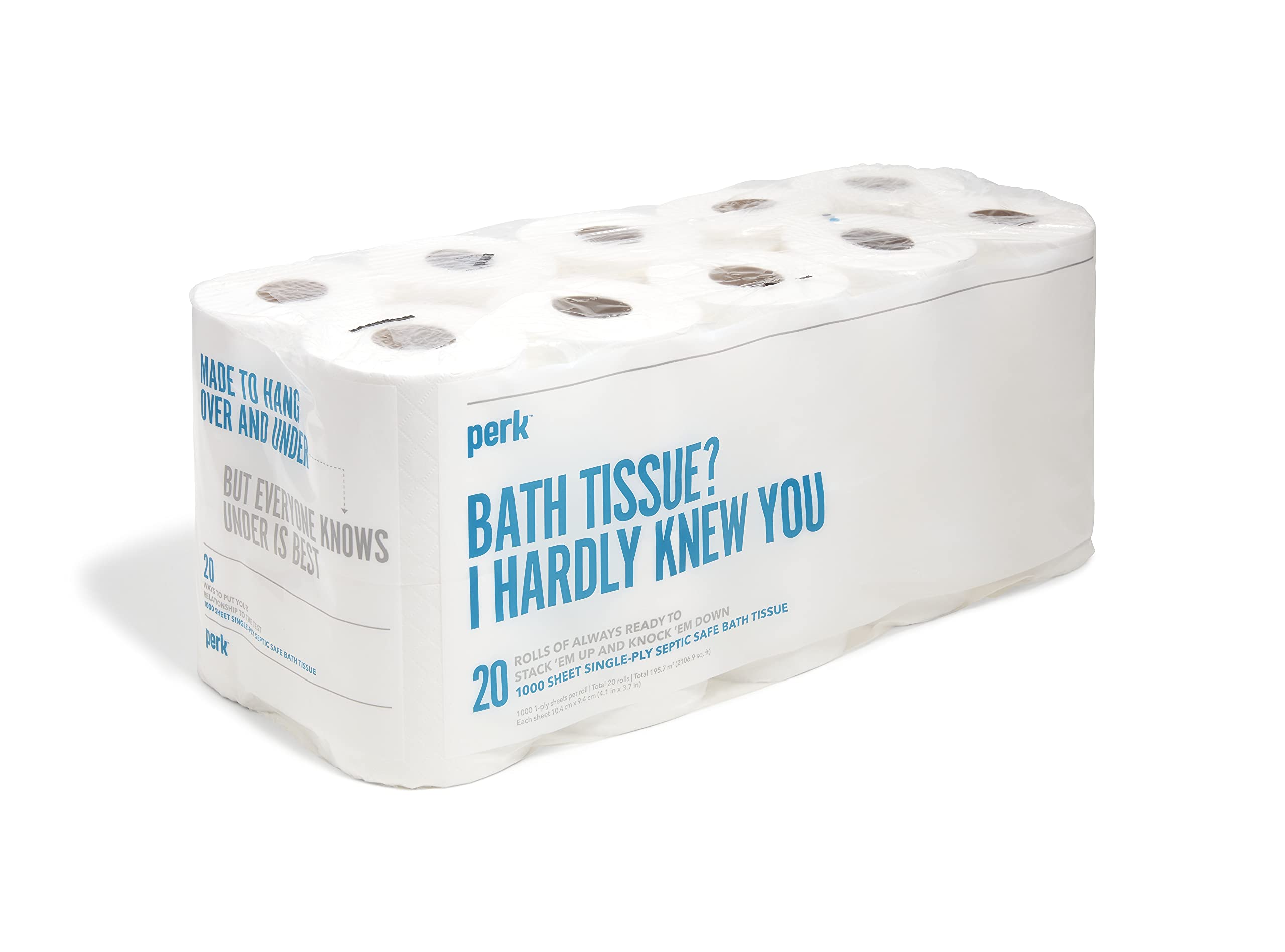 Perk PK55153 Perk Septic Safe 1-Ply Toilet Paper, White, 1000 Sheets/Roll, 20 Rolls/Pack (PK55153)