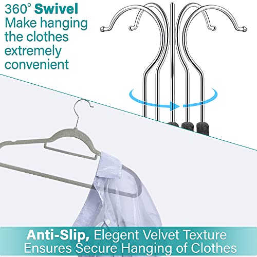 Velvet Hangers - Premium Clothes Hanger Set with Velvet Cover - Hangers Non Slip with Additional Accessory Holder – Clothing Hangers with Strap Holders – Elegant Design with Swivel Hook – 50pcs