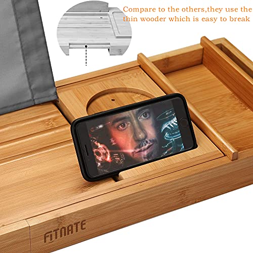 FITNATE Luxury Bathtub Tray, Wooden Bathtub Tray with Extendable Sizes, Adjustable, Non-Slip & Durable, Bathtub Tray Caddy with Wooden Body Brush for Luxury Bath or Reading,Distinctive Gift