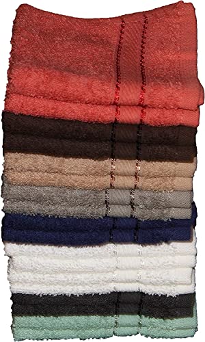 Petal Cliff Set of 12-100% Ring Spun Cotton Terry Wash Cloths. Designed to exfoliate Your Hands, Body or face – Extra Soft and Absorbent - Size 12" X 12", Machine Washable. (Multi)