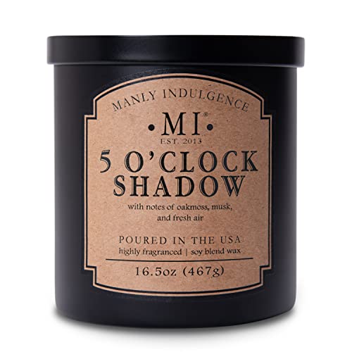 Manly Indulgence 5 O'Clock Shadow Scented Candle for Men 16.5 oz | 2 Wick & 2X Intense Fragrance | Oakmoss, Musk & Fresh Air | Up to 60 Hour Burn, Soy Blend Wax, USA Poured, Black