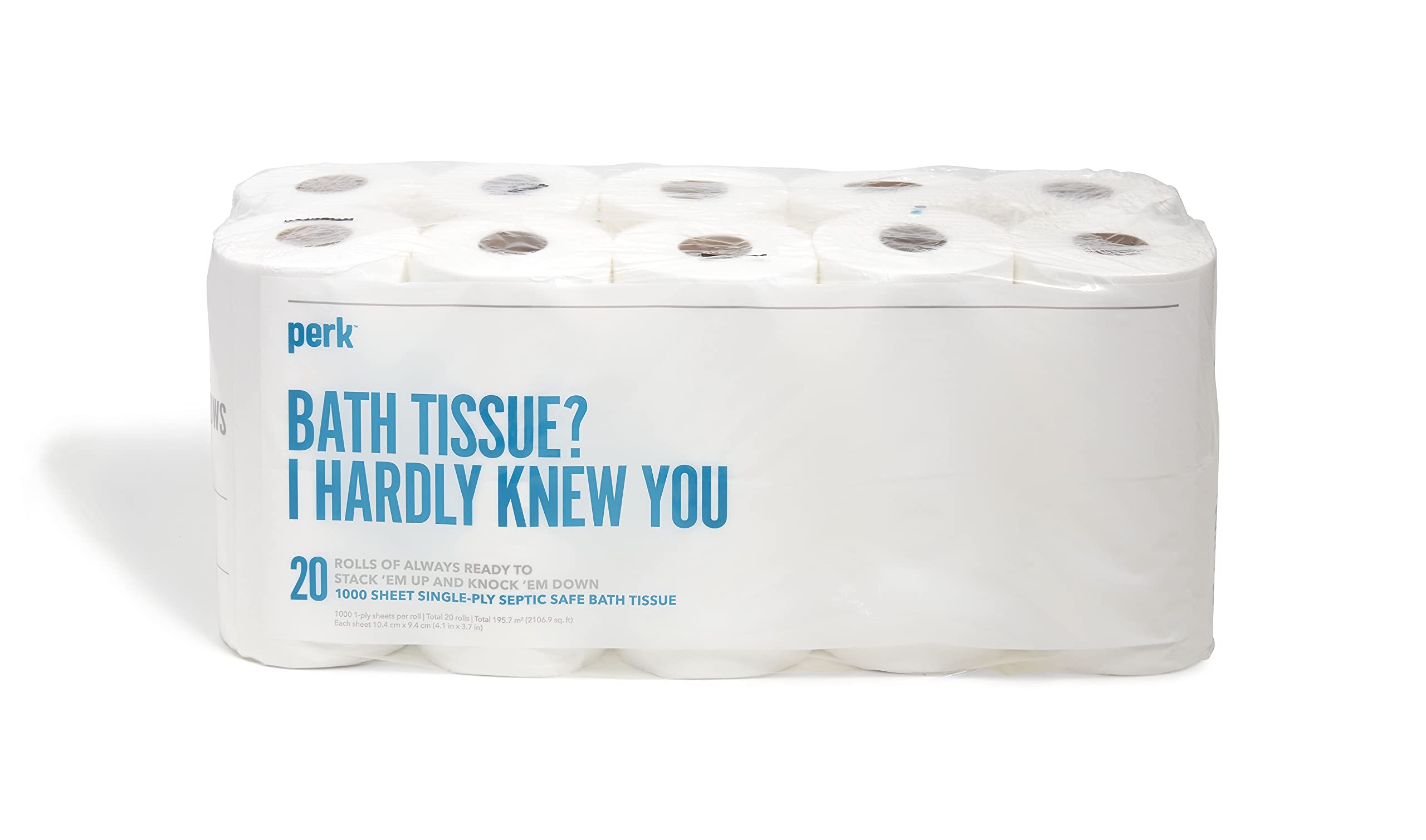 Perk PK55153 Perk Septic Safe 1-Ply Toilet Paper, White, 1000 Sheets/Roll, 20 Rolls/Pack (PK55153)