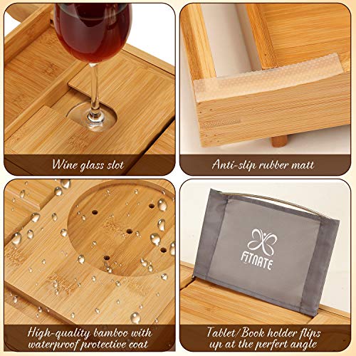 FITNATE Luxury Bathtub Tray, Wooden Bathtub Tray with Extendable Sizes, Adjustable, Non-Slip & Durable, Bathtub Tray Caddy with Wooden Body Brush for Luxury Bath or Reading,Distinctive Gift