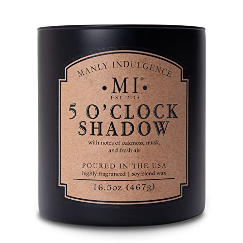 Manly Indulgence 5 O'Clock Shadow Scented Candle for Men 16.5 oz | 2 Wick & 2X Intense Fragrance | Oakmoss, Musk & Fresh Air | Up to 60 Hour Burn, Soy Blend Wax, USA Poured, Black