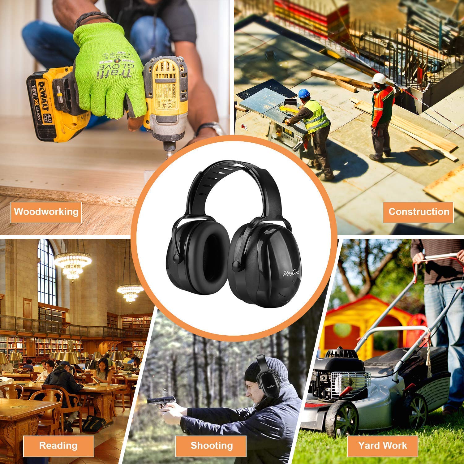 ProCase Noise Reduction Safety Ear Muffs NRR 28dB Bundle with Hearing Ear Protection Ear Defenders NRR 29dB