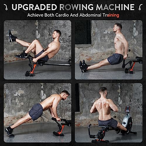 pooboo Rowing Machine, Upgraded Multifunctional Rower with 16 Level Resistance, Max 350lb Weight Capacity,Foldable Rowing Machines for Home Use