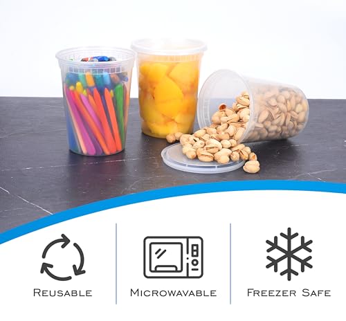 EDI [32 OZ, 200 Sets] Wholesale Plastic Deli Food Storage Containers with Airtight Lids | Microwave-, Freezer-, Dishwasher-Safe | BPA Free | Heavy-Duty | Meal Prep | Leakproof | Recyclable