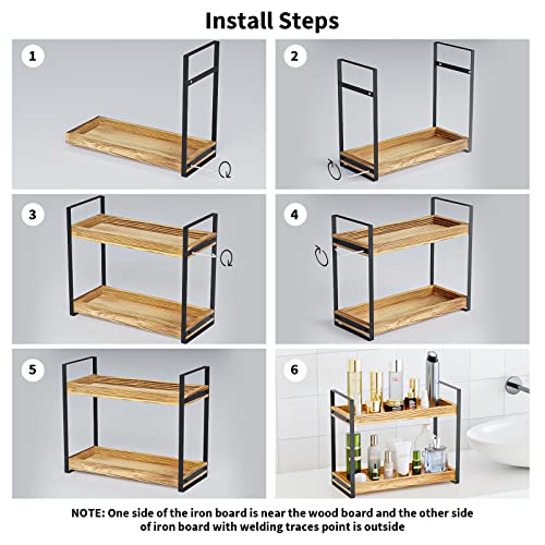 AieeJL 2-Tier Countertop Organizer for Bathroom Counter,Finished Wood Vanity Tray Holder,Cosmetic Storage Shelf, Perfect as Kitchen Snack Spice Rack and Coffee Station Organization