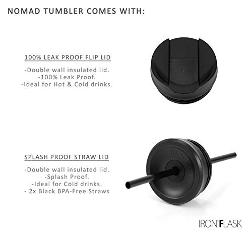 IRON °FLASK Nomad Tumbler - 2 Lids (Straw/Flip), Vacuum Insulated Stainless Steel Bottle, Double Walled, Drinking Cup, Thermos Coffee Travel Mug, Water - Dark Night, 20 Oz