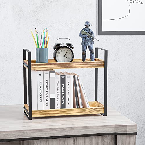 AieeJL 2-Tier Countertop Organizer for Bathroom Counter,Finished Wood Vanity Tray Holder,Cosmetic Storage Shelf, Perfect as Kitchen Snack Spice Rack and Coffee Station Organization