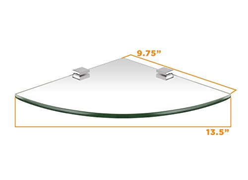 Mount-It! Corner Glass Shelf for Bathroom, Shower, Bedroom and Closets, Wall Mounted 8mm Thick Tempered Glass, 9.75 Inch