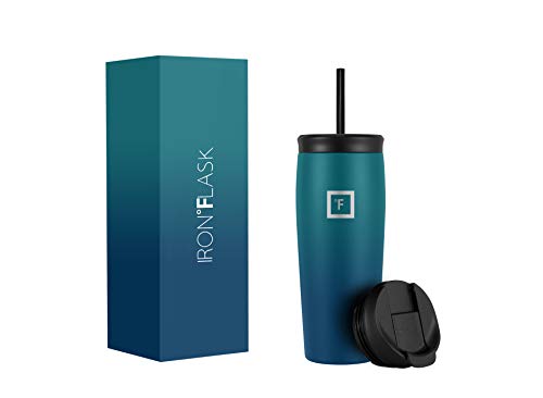IRON °FLASK Nomad Tumbler - 2 Lids (Straw/Flip), Vacuum Insulated Stainless Steel Bottle, Double Walled, Drinking Cup, Thermos Coffee Travel Mug, Water - Dark Night, 20 Oz