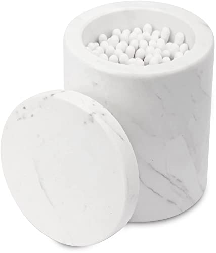 WORHE Marble Canister Natural Marble Cotton Swabs Container with Lid Bathroom Vanity Organizer Canister for Makeup Sponge Bath Salts Storage Christmas Birthday Anniversary Color White (DL011)