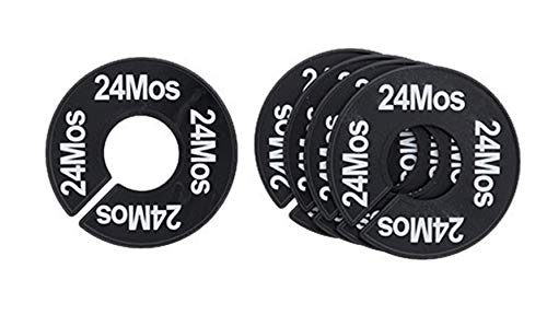 NAHANCO CBWKIT6 Black Round Clothing Size Divider with White Print for Baby/Kid Sizes, 3Mos β 4T, Kit of 50 (10 Sizes of 5 Each)