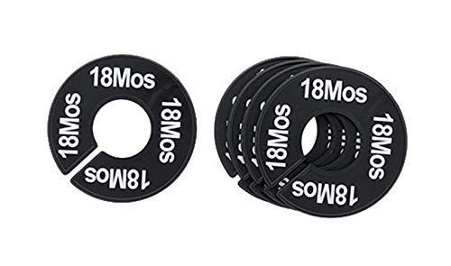 NAHANCO CBWKIT6 Black Round Clothing Size Divider with White Print for Baby/Kid Sizes, 3Mos β 4T, Kit of 50 (10 Sizes of 5 Each)