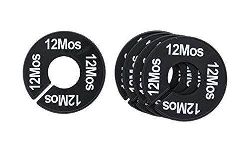 NAHANCO CBWKIT6 Black Round Clothing Size Divider with White Print for Baby/Kid Sizes, 3Mos β 4T, Kit of 50 (10 Sizes of 5 Each)
