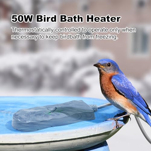 GESAIL Birdbath Deicer, Waterproof Birdbath Heater for Outdoor in Winter with Thermostatically Controlled, Constructed of Cast Aluminum Immersion Deicer for Garden Patio Yard and Lawn, 50 Watt, Grey