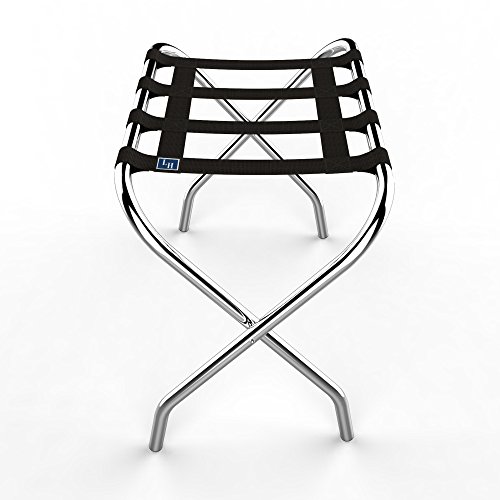 Chrome Folding Luggage Rack and Suitcase Stand- Durable Folding Bag Holder with Black Nylon Straps by Lavish Home
