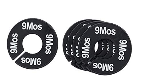 NAHANCO CBWKIT6 Black Round Clothing Size Divider with White Print for Baby/Kid Sizes, 3Mos β 4T, Kit of 50 (10 Sizes of 5 Each)